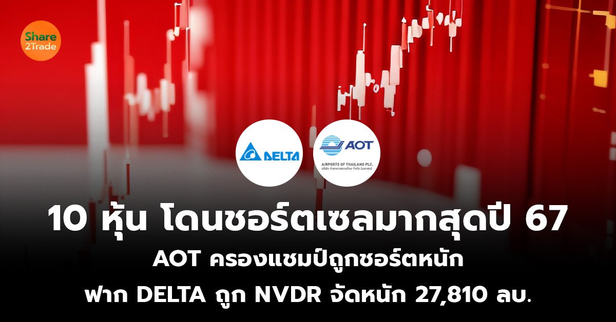 10 หุ้น โดนชอร์ตเซลมากสุดปี 67 AOT ครองแชมป์ถูกชอร์ตหนัก ฟาก DELTA ถูก NVDR จัดหนัก 27,810 ลบ ...